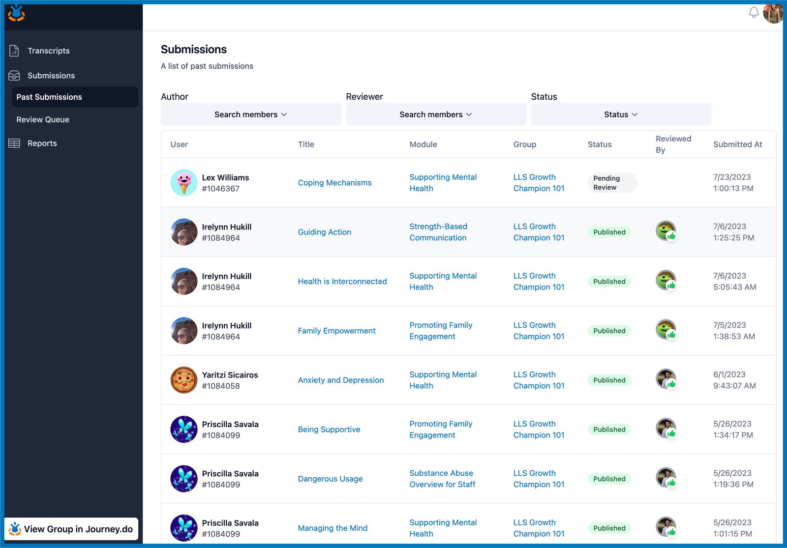 Reports in Champion Dashboard